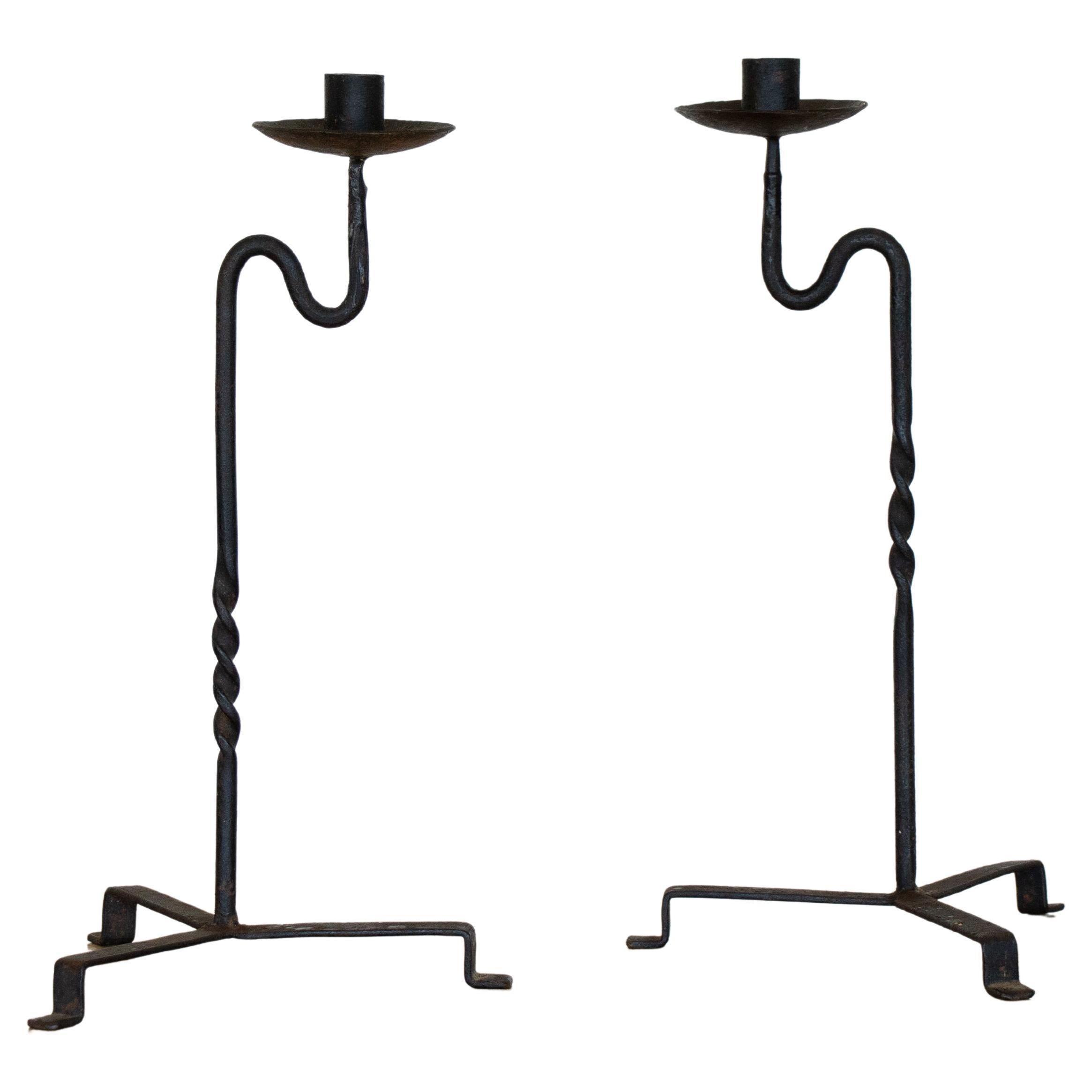 Pair of French Iron Candlesticks For Sale at 1stDibs