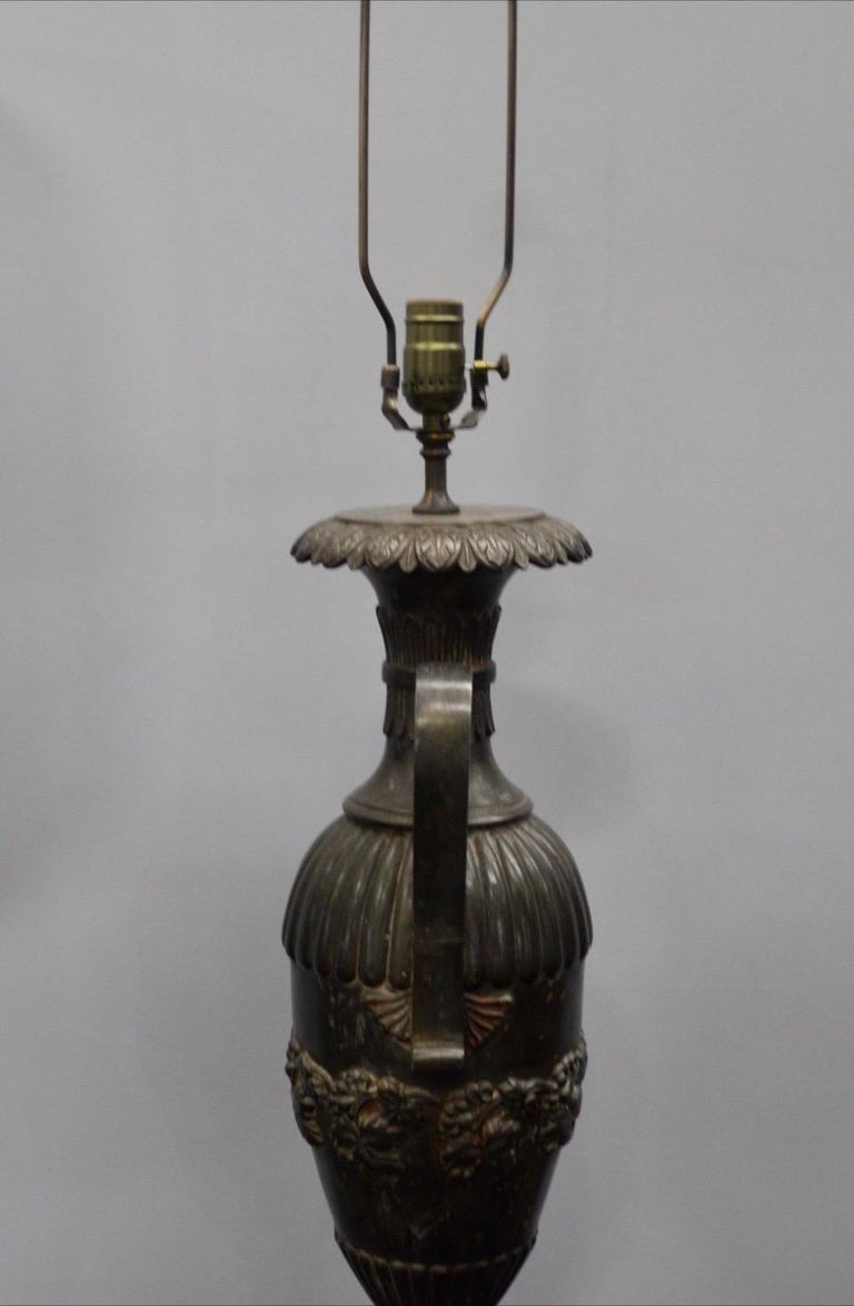 Pair of French Iron Neo-Classical Double Handle Urn Lamps on Marble ...