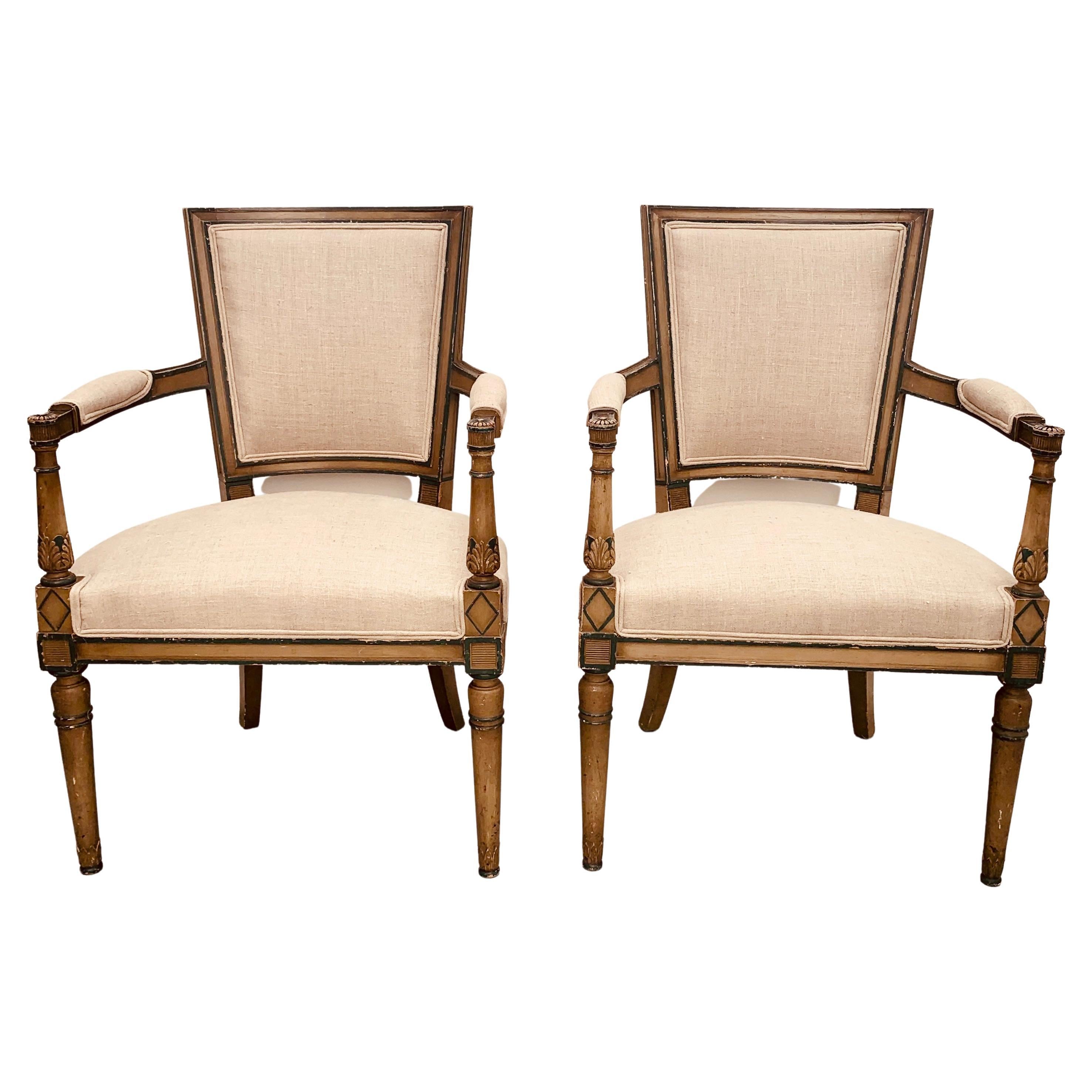 Pair of 18th Century French Directoire’ Carved and Painted Bergeres at ...