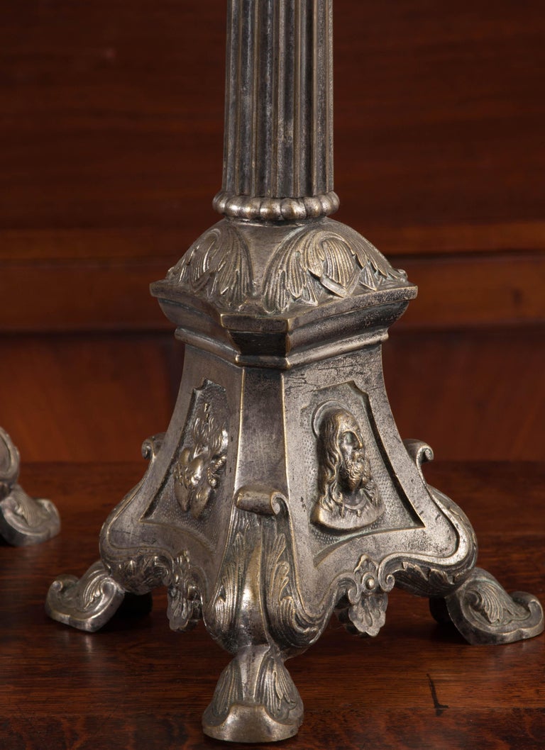 Pair of French Late 19th Century Silver Plate Altar Candlesticks at 1stDibs