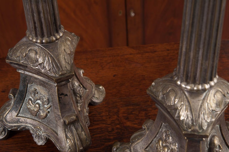 Pair of French Late 19th Century Silver Plate Altar Candlesticks at 1stDibs