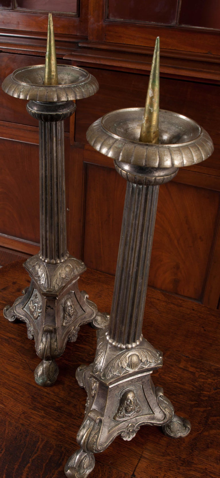 Pair of French Late 19th Century Silver Plate Altar Candlesticks at 1stDibs