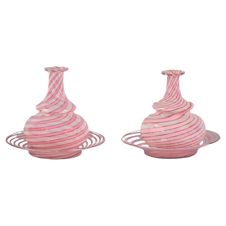 Pair of French Latticinio Carafes and Underplates, Circa 1890 For Sale ...