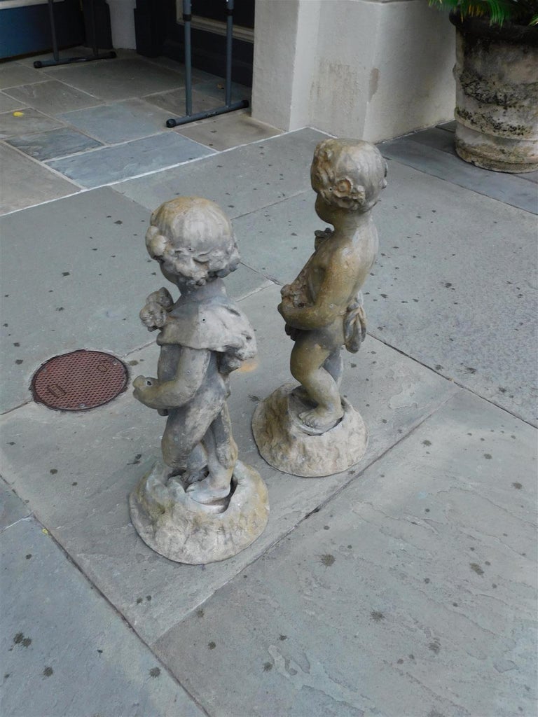 Pair of French Lead Figural Boy and Girl Foliage Garden Statues on ...