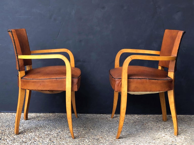 Pair of French Leather Covered Bridge Chairs 'Individually Priced' For ...