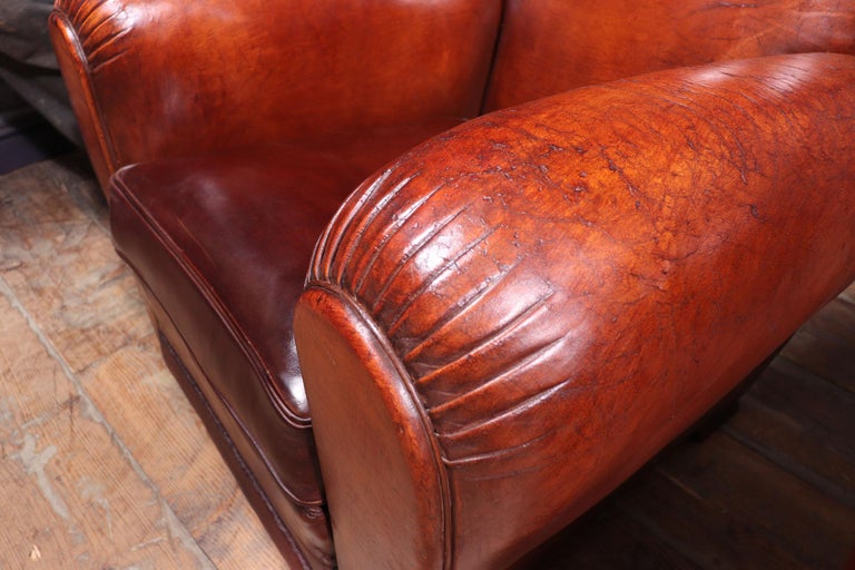 Pair of French Leather Moustache Back Club Chairs at 1stDibs