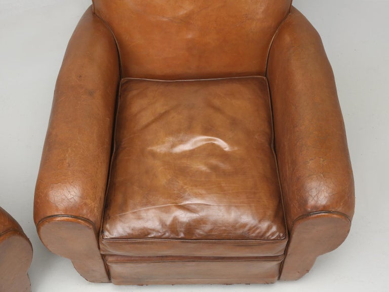 Pair of French Leather Moustache Back Club Chairs, Restored at 1stdibs