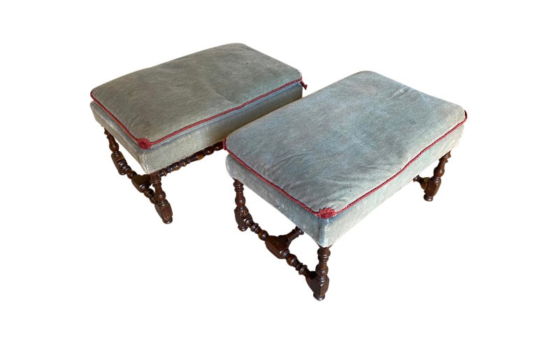 Pair of French Louis XIII Style Stools For Sale at 1stDibs