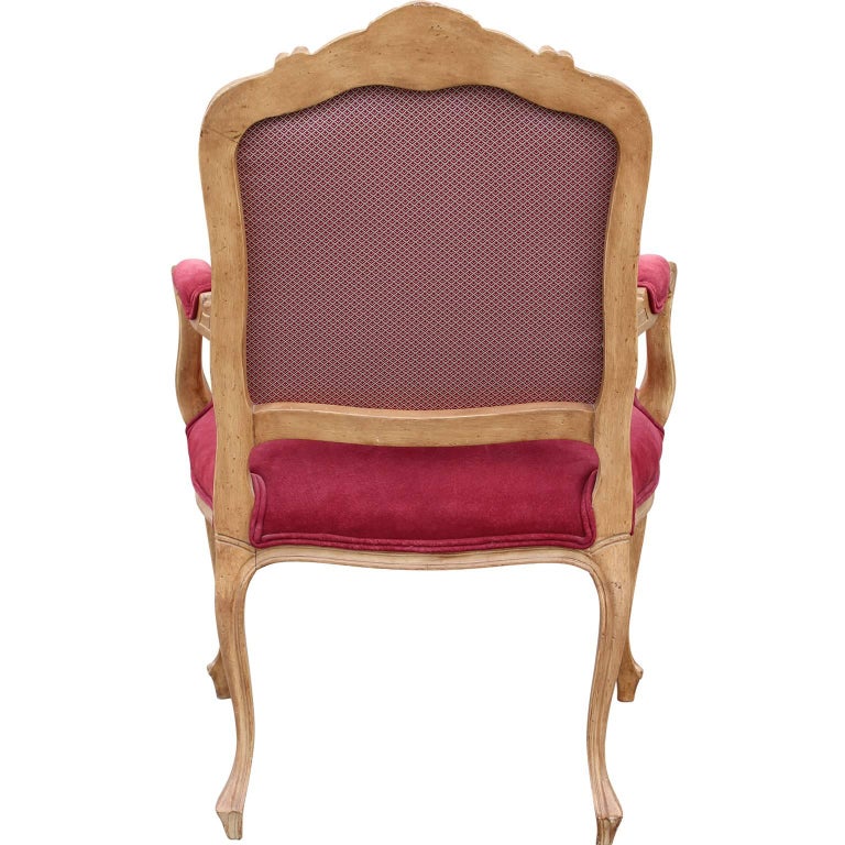 Pair of French Louis XV Lounge Chairs in Red Fabric at 1stDibs