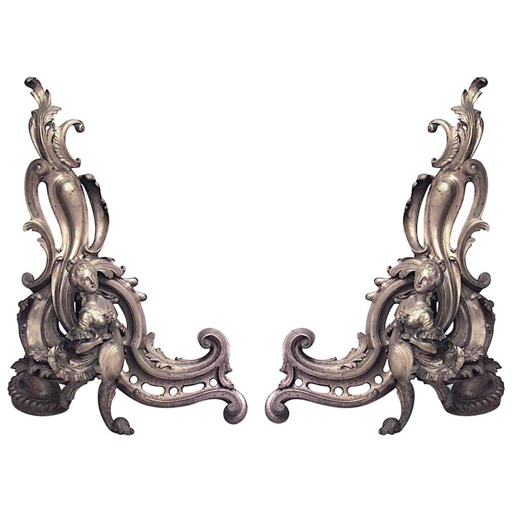 Wonderful Pair Of French Rococo Scroll Gilt Dore Bronze Large Andirons ...