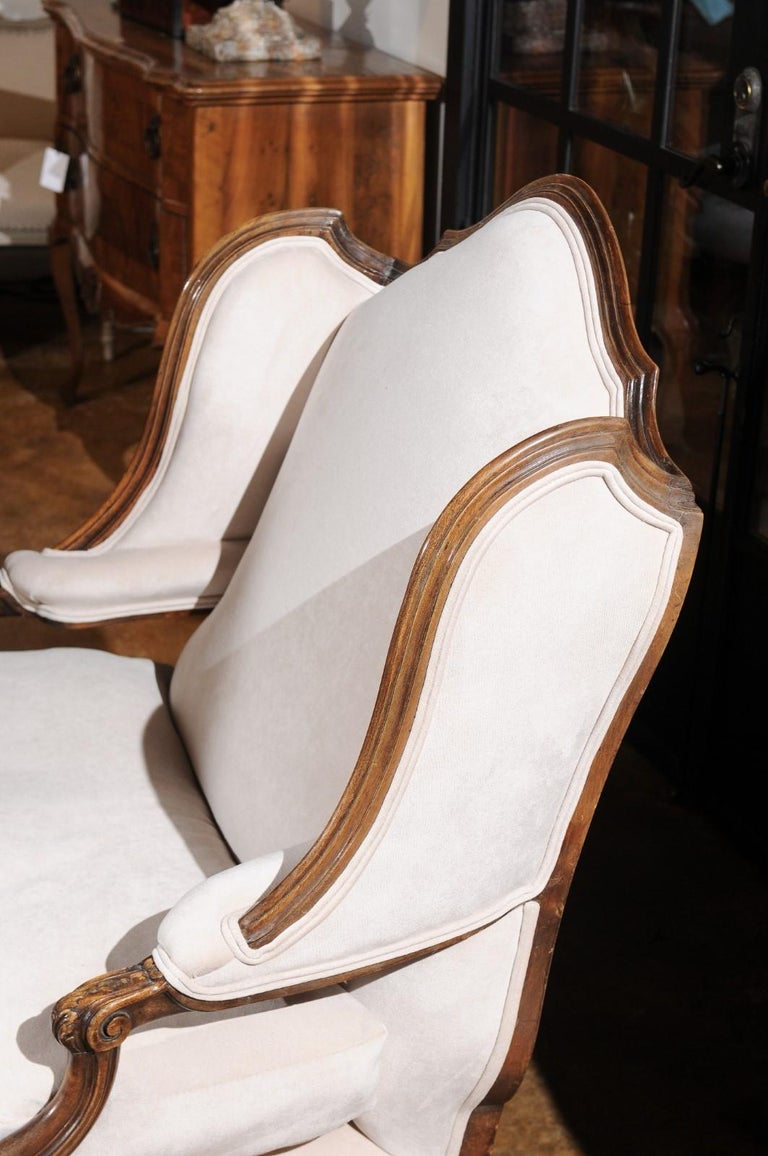 Pair of French Louis XV Style 19th Century Walnut Confessional Bergère ...