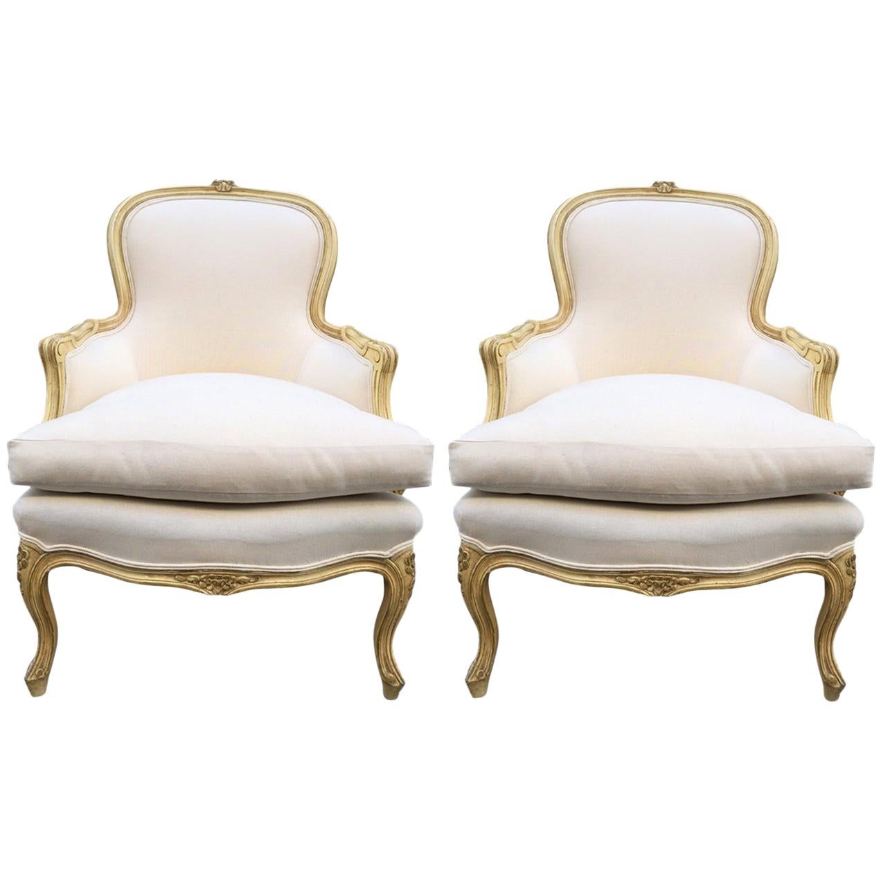 Pair of French Louis XV Style Bergère Chairs at 1stDibs | fabric ...