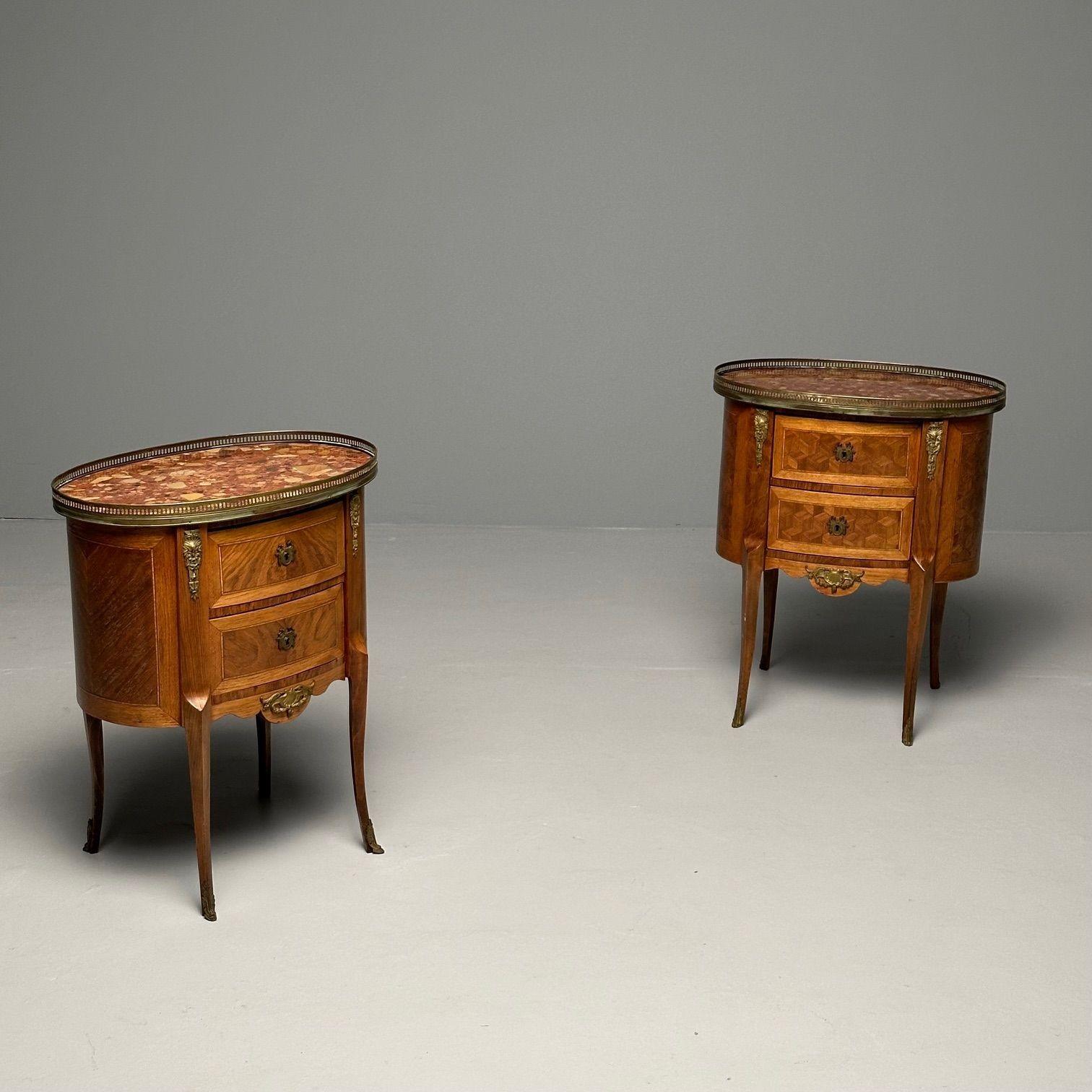 Pair of French Louis XV Style Side / End Tables, Nightstands, Marquetry ...
