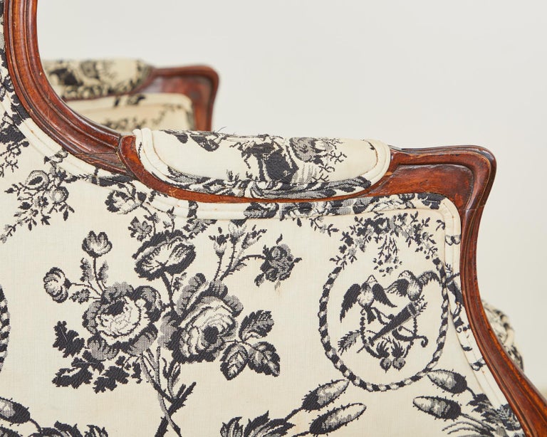 Pair of French Louis XV Style Toile Wingback Chairs at 1stDibs