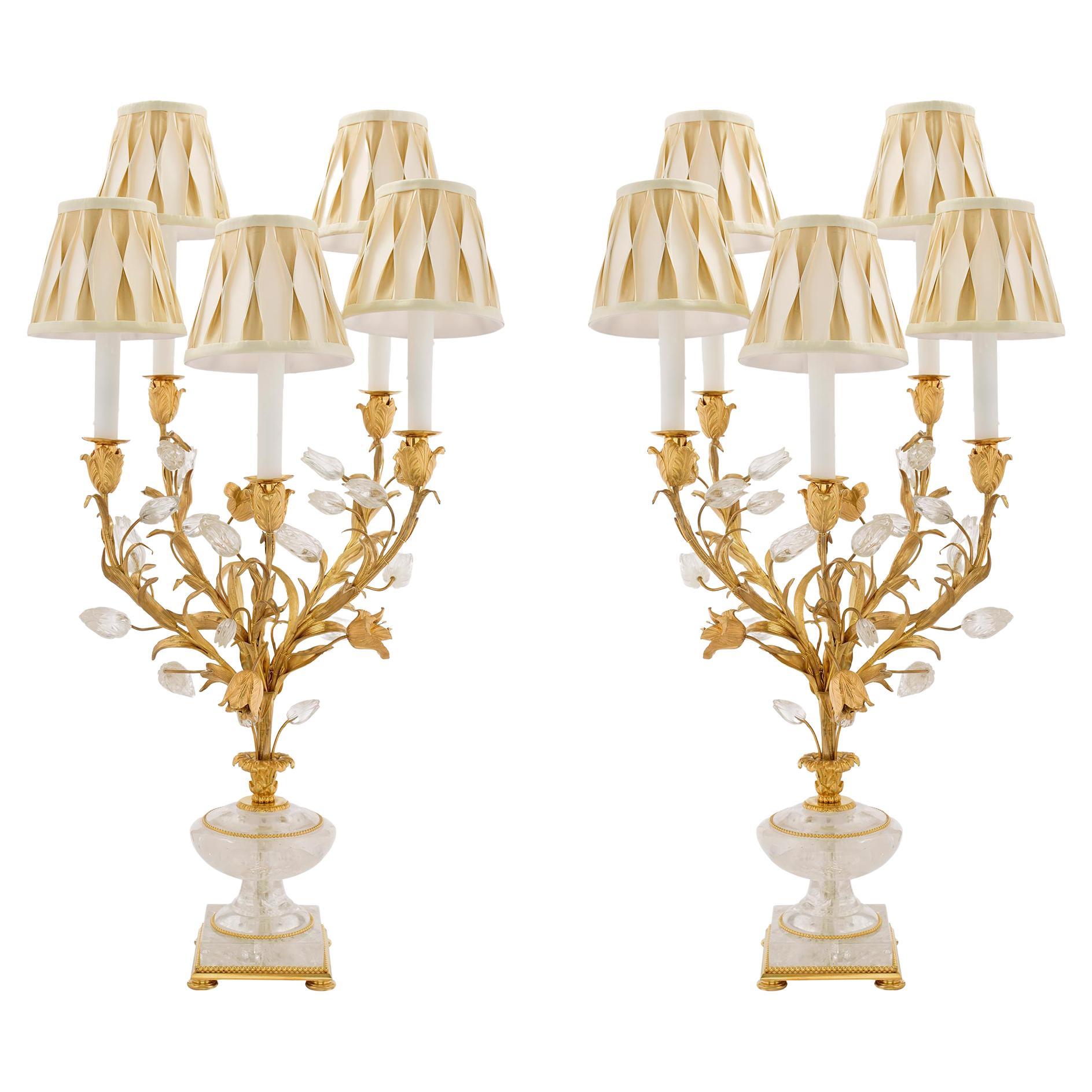 Pair of French Louis XVI St. Rock Crystal and Ormolu Candelabra Lamps ...