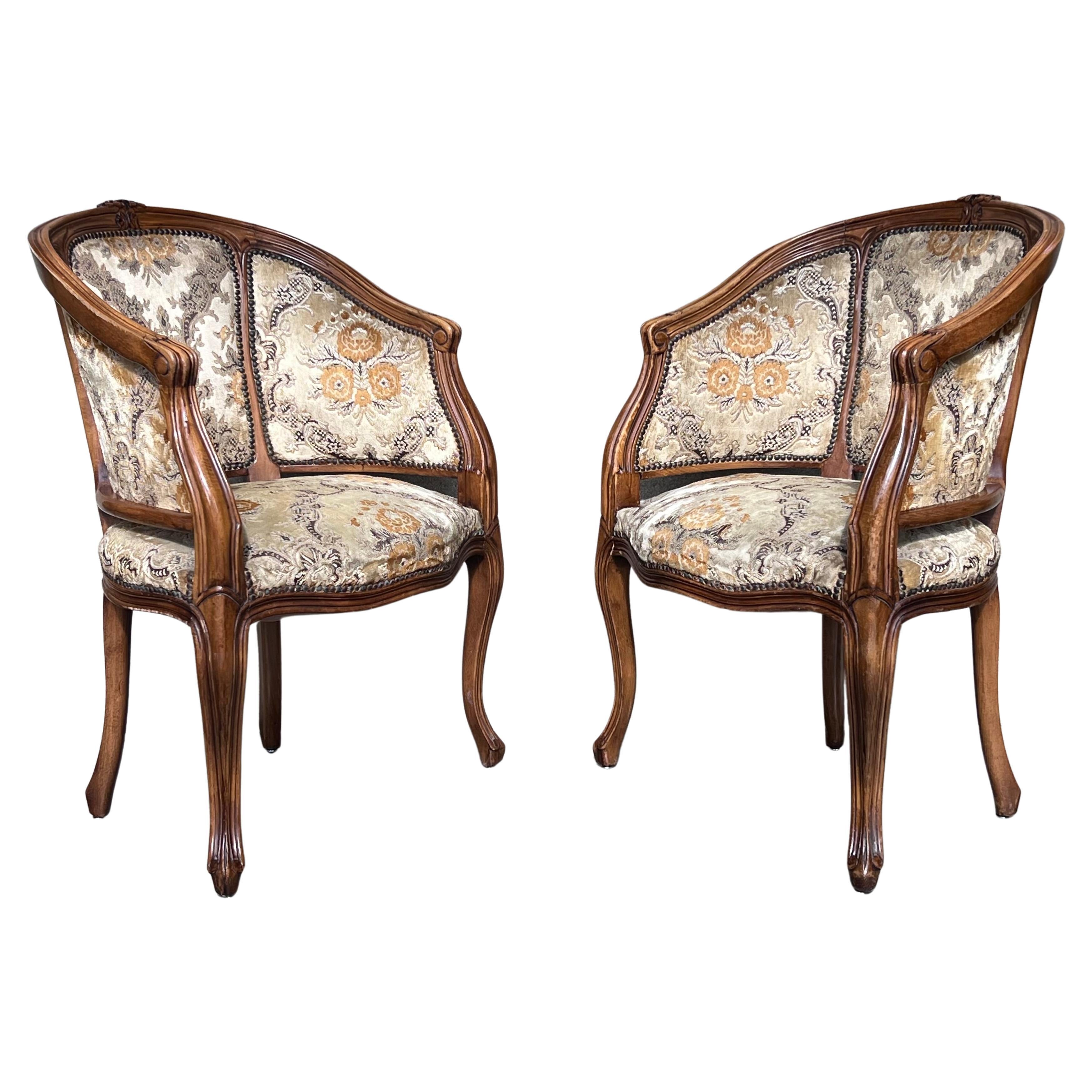 Pair of Painted Walnut Louis XVI Style Armchairs For Sale at 1stDibs