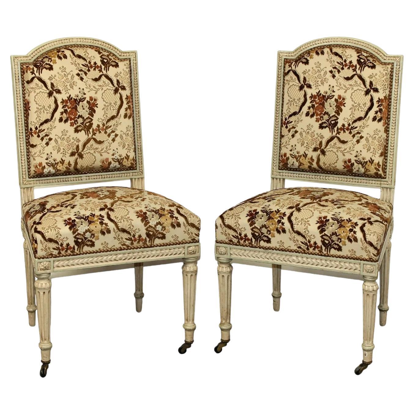 Pair of French Louis XVI Style Painted Side Chairs on Fluted Legs For ...