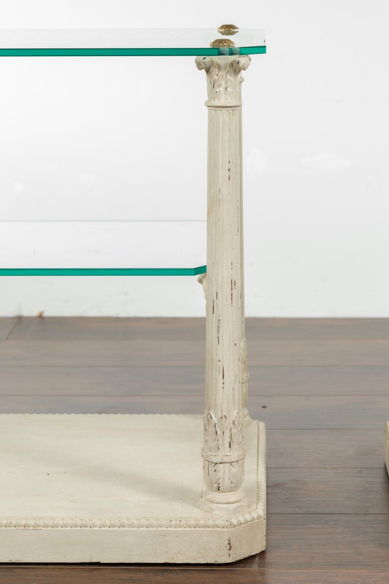 Pair of French Maison Jansen Glass Top Column Tables with Corinthian ...