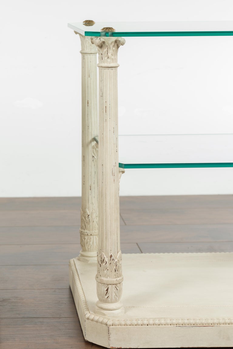Pair of French Maison Jansen Glass Top Column Tables with Corinthian ...