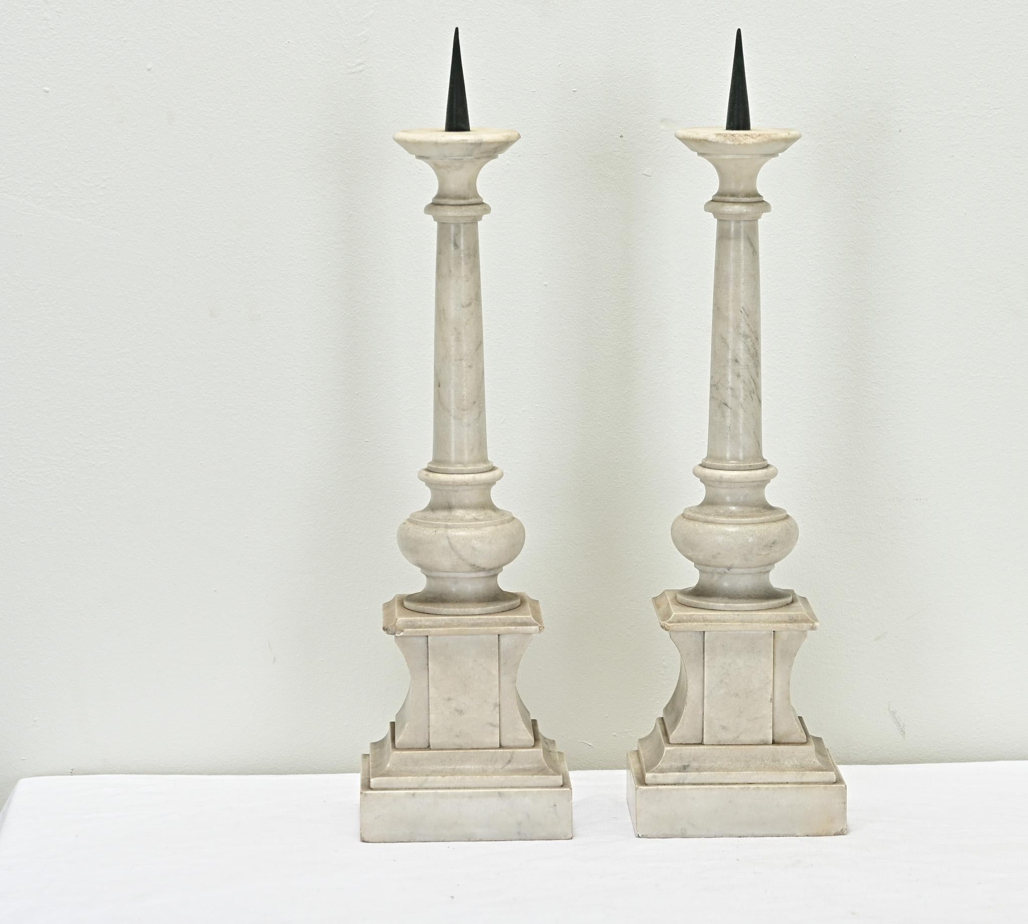 Pair of French Marble Candlesticks at 1stDibs