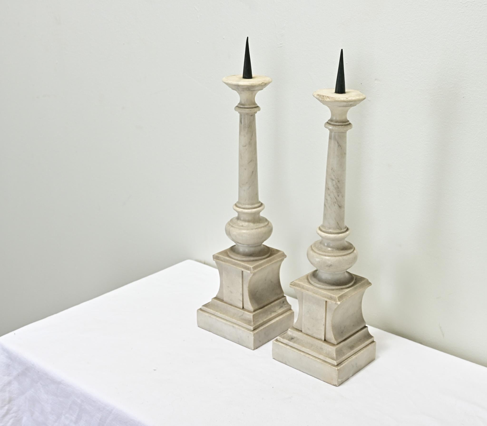 Pair of French Marble Candlesticks at 1stDibs