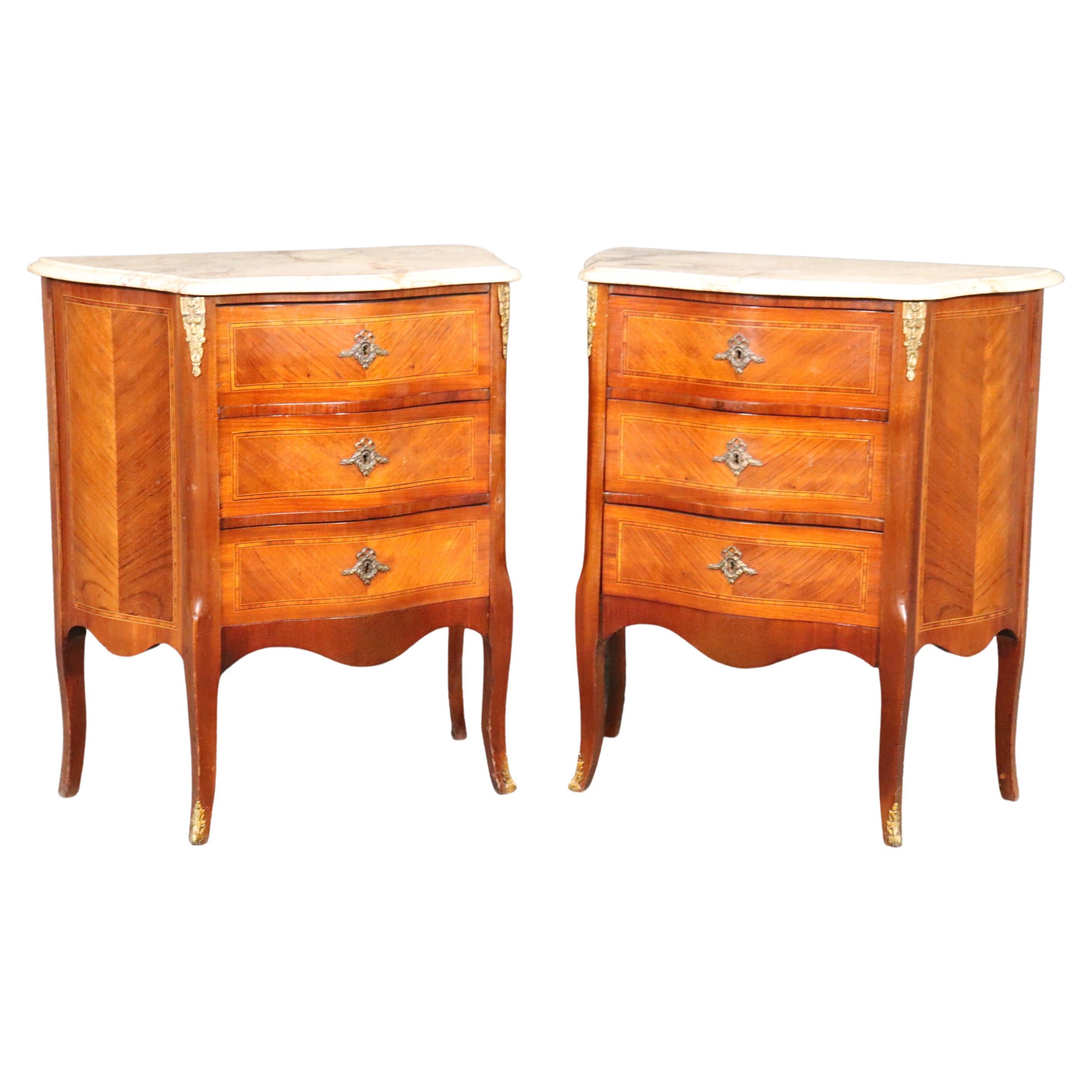 Pair of Vintage French Louis XV Style Wood Nightstands with Marble Tops ...