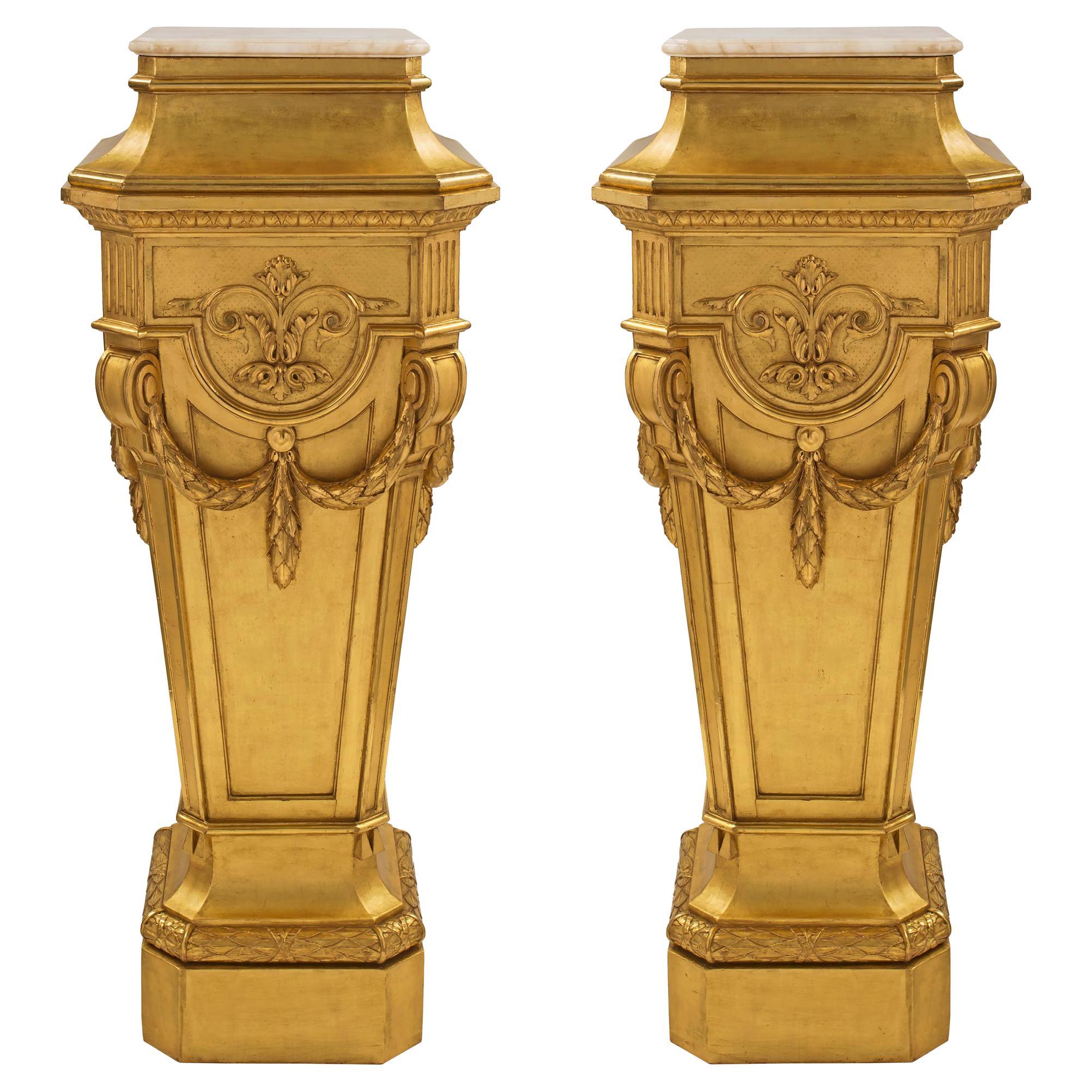 Pair of Gold Painted Louis XVI Style Ionic Columns For Sale at 1stDibs