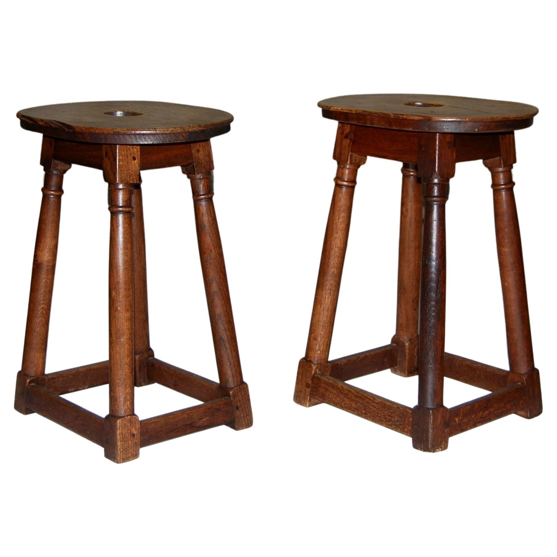 Pair of 19th Century Gothic Stools Side Tables Country House Oak French ...