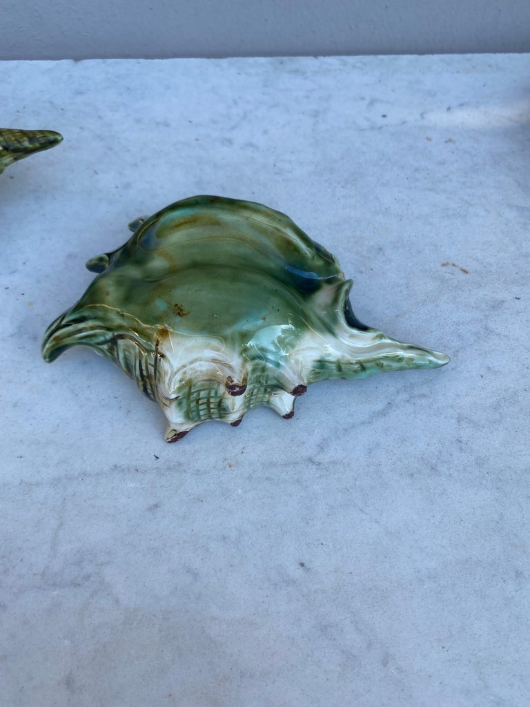 Pair of French Mid-Century Majolica Shell Catchall For Sale at 1stDibs