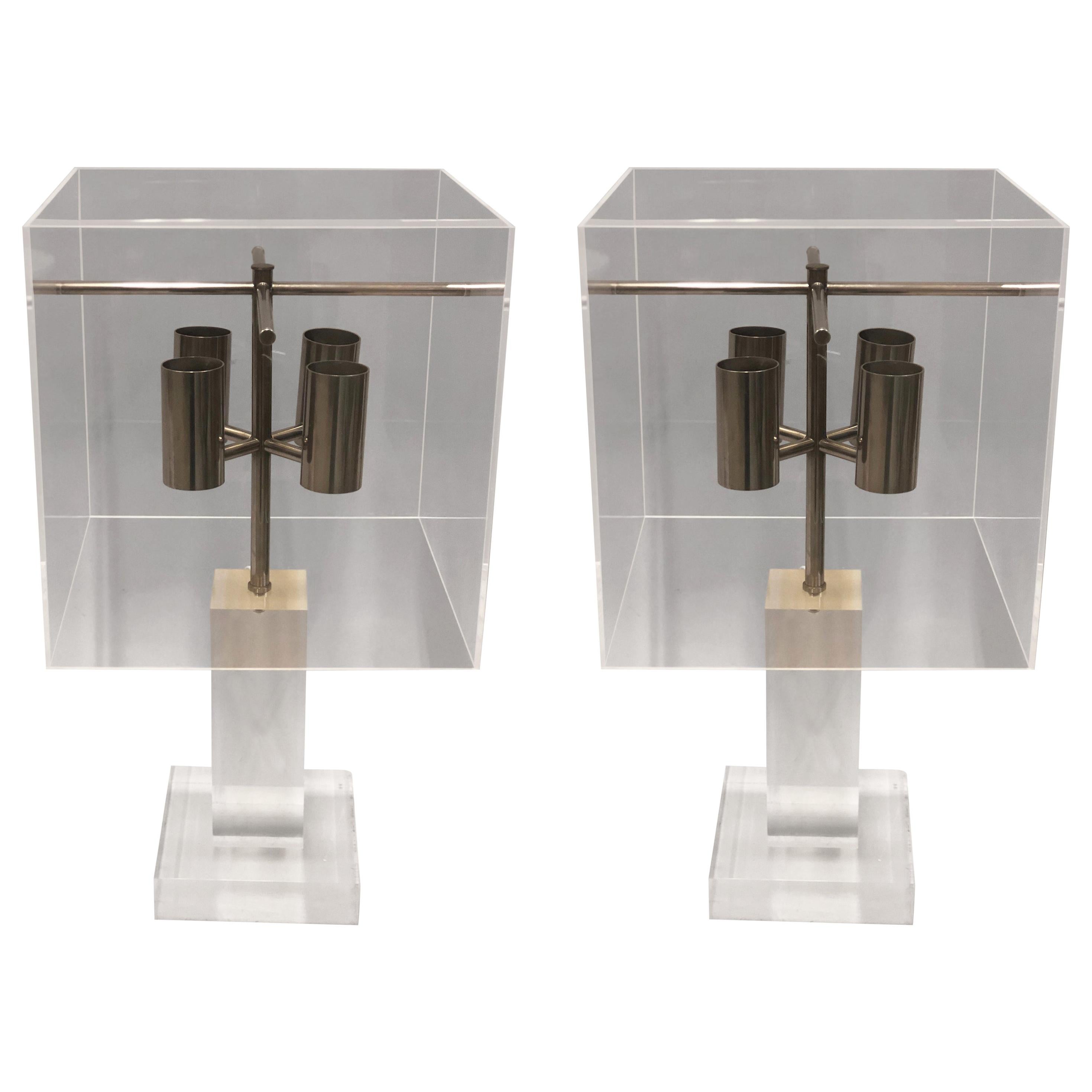 Pair of Mid-Century Modern Mirrored Skyscraper Table Lamps by Paul ...