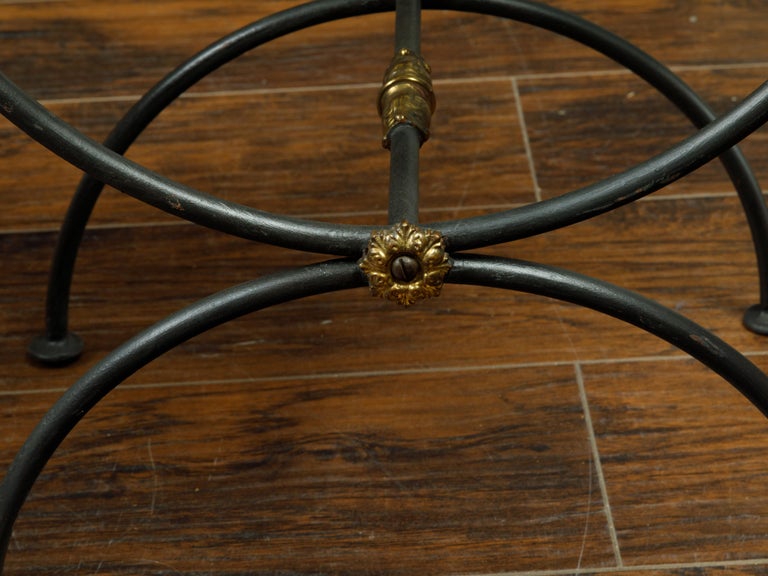 Pair of French Midcentury Iron Curule Stools with Latticed Tops and X ...