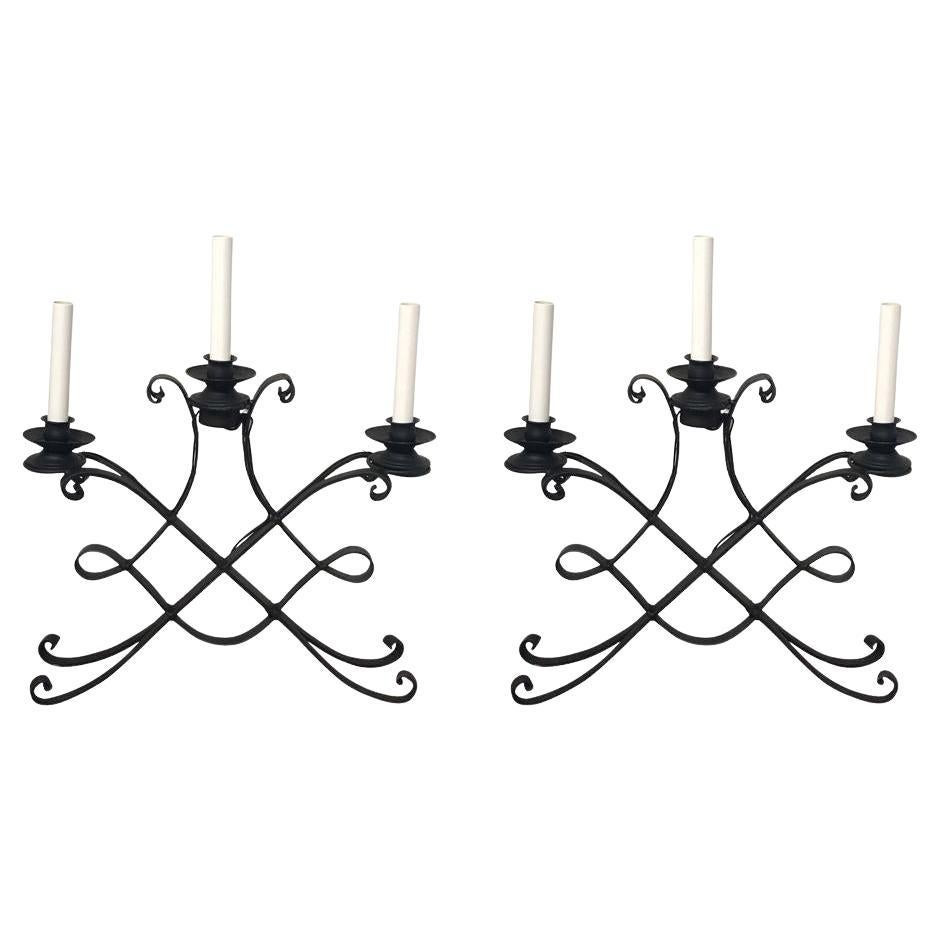 Pair of French Modern 'Keyhole' Forged Iron Andirons For Sale at 1stDibs