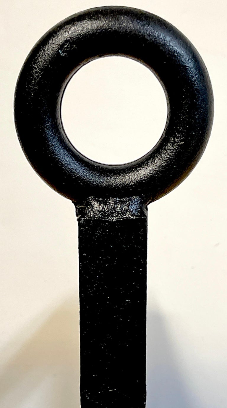 Pair of French Modern 'Keyhole' Forged Iron Andirons For Sale at 1stDibs