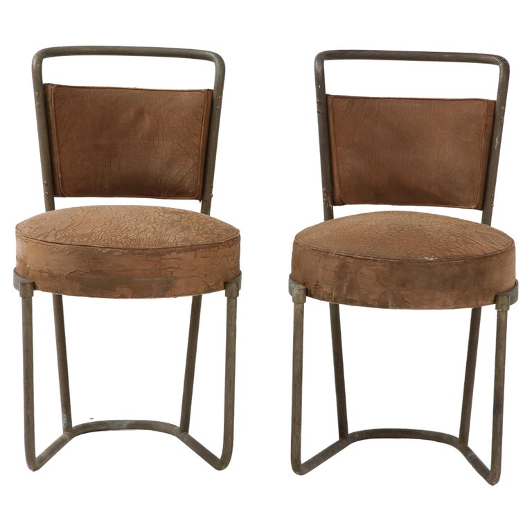 Pair of French Modernist Metal Chairs with Round Seats, c. 1920 at 1stDibs