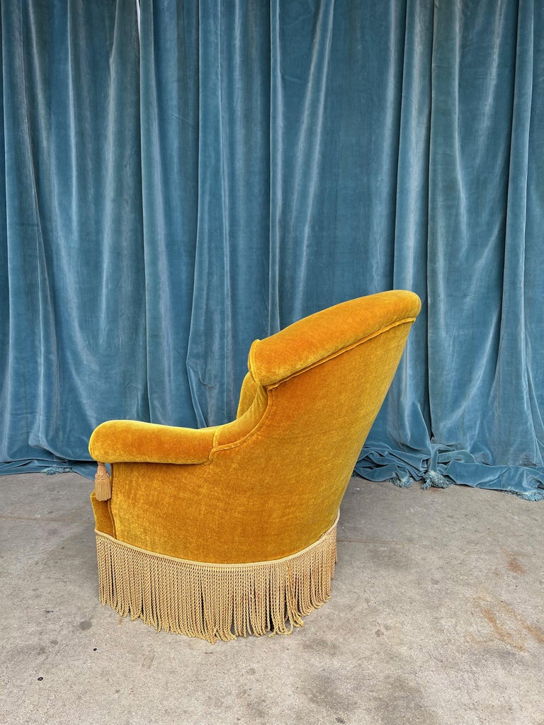 Pair of French NAP III Armchairs in Gold Velvet For Sale at 1stDibs
