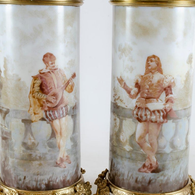 Pair of French Opaline Vases Baccarat and Bronze For Sale at 1stDibs