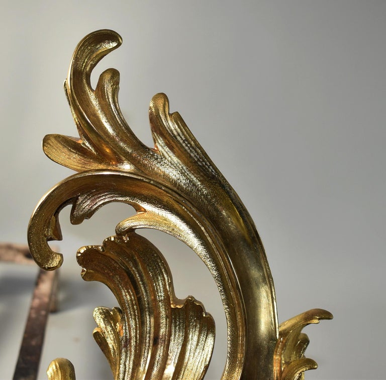 Pair of French Ormolu Andirons Louis XV Style Rococo For Sale at 1stDibs