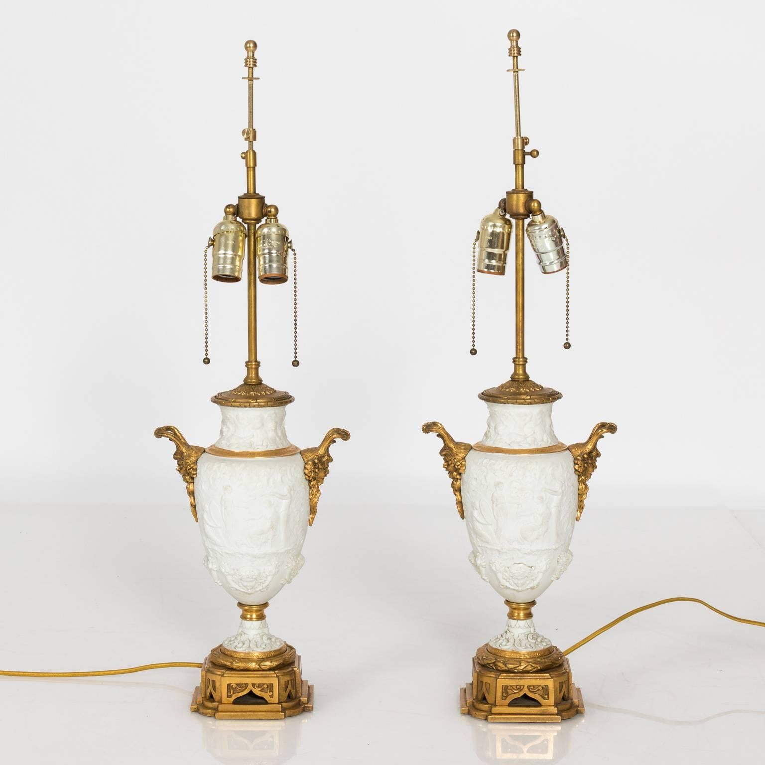 Pair of French Parian Ware Lamps For Sale at 1stDibs