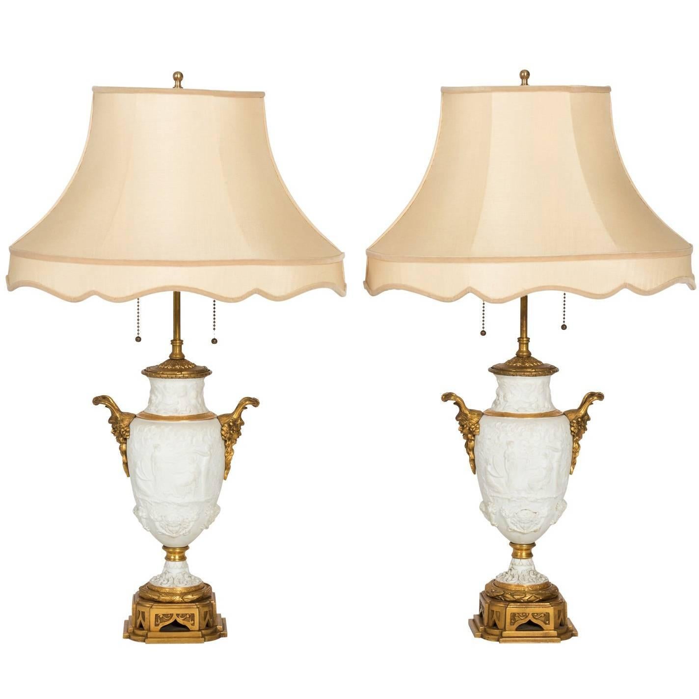 Pair of French Parian Ware Lamps For Sale at 1stDibs
