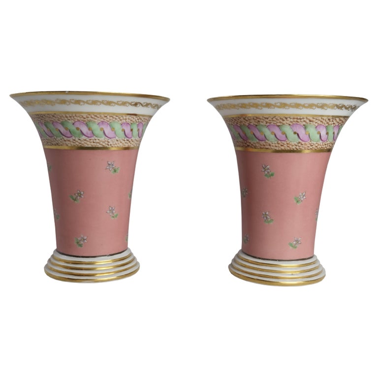 Pair of French Pink Porcelain Vases For Sale at 1stDibs