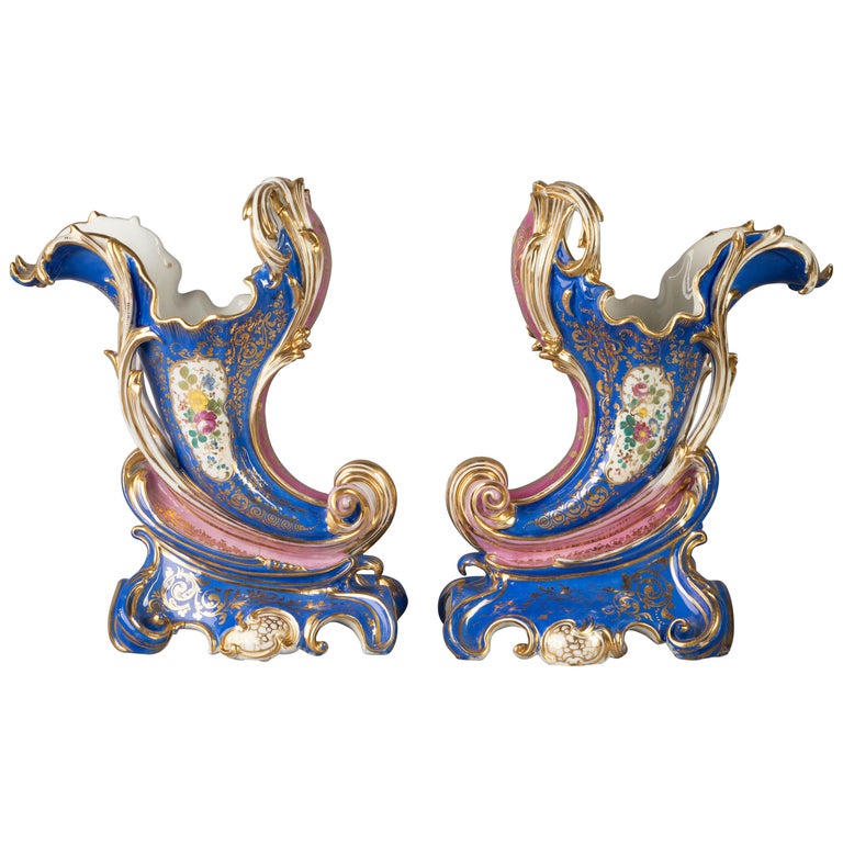 Pair of French Porcelain Cornucopia Vases, circa 1880 For Sale at 1stDibs
