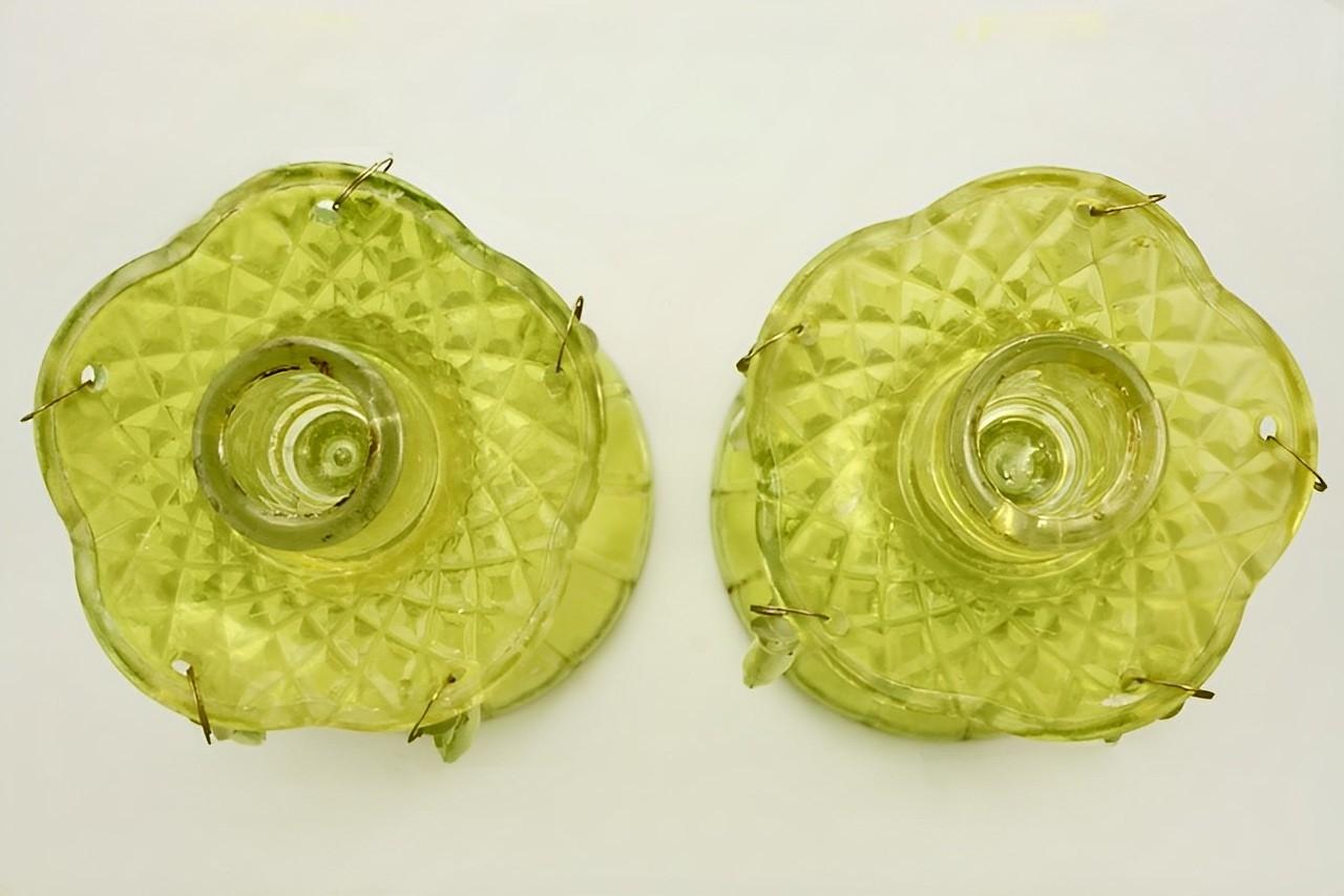 Pair of French Pressed Chartreuse Glass Candlesticks with Drops circa ...