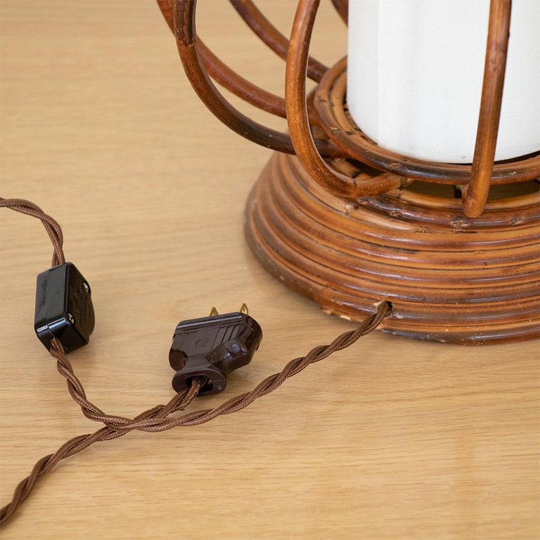 Pair of French Rattan Orb Table Lamps For Sale at 1stDibs