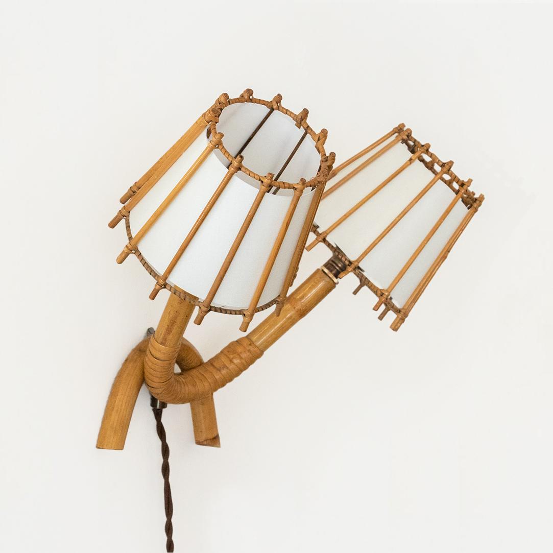 French Rattan Sconce by Louis Sognot at 1stDibs