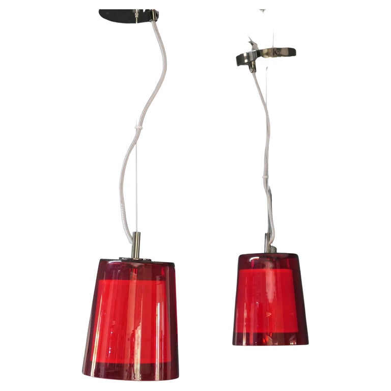 Pair of French Retro Red Cafe Ceiling Lights For Sale at 1stDibs