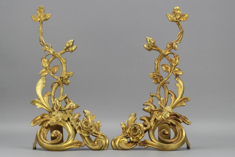 Pair of French Rococo Style Bronze Decors with Roses, Late 19th Century ...