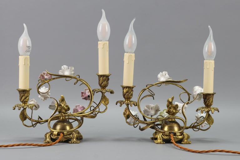 Pair of French Rococo Style Gilt Bronze and Porcelain Flower Table ...