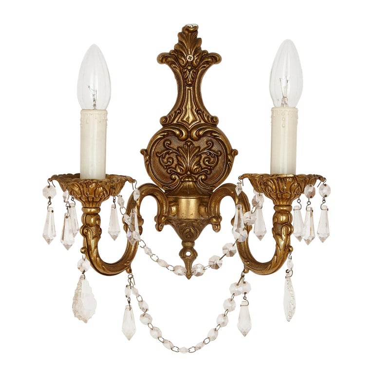 Pair of French Rococo Style Gilt Metal Sconces For Sale at 1stDibs