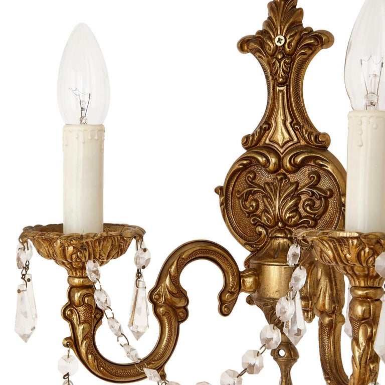 Pair of French Rococo Style Gilt Metal Sconces For Sale at 1stDibs