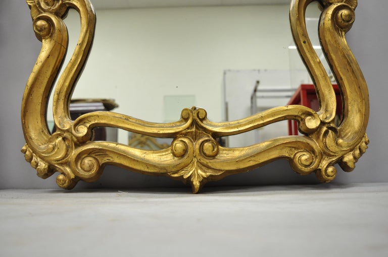 Pair of French Rococo Style Gold Wall Mirrors with Fancy Scroll Work at ...